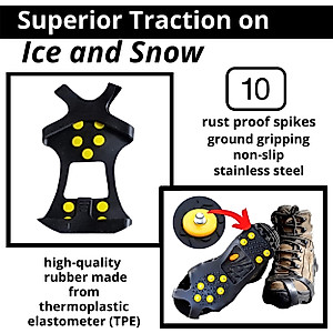 Limm Ice Snow Traction Cleats - XLarge Lightweight Crampon Cleats for Walking on Snow & Ice - Portable Anti Slip Grippers Fasten Quickly & Easily Over Shoes, Boots and Other Footwear