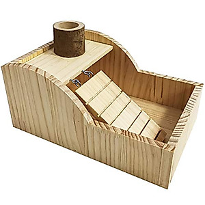 kathson Hamster Sand Bath Box Wooden Small Animals Shower Room Chinchilla Digging Sand Bathtub Container with Climbing Ladder Bowl for Dwarf Syrian Mice Mouse Gerbils Hedgehog