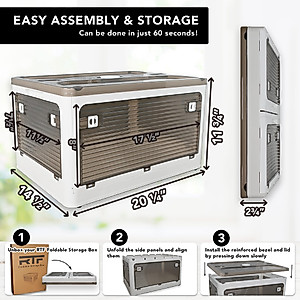 RTF Plastic Foldable Storage Box and Collapsible Storage Bin for Clothes 2 Pack, Blankets, Toys, and Camping Accessories, Heavy-Duty Pop-Up Stackable Organizer, Rolling Wheels, 15 Gallon