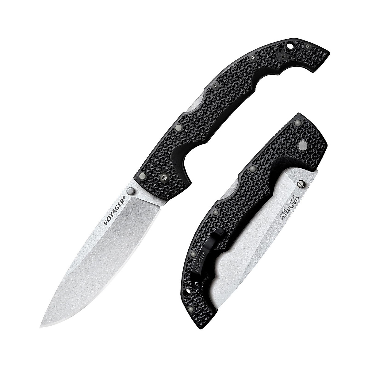 Cold Steel Extra Large Drop Point Voyager / 12 1/4" Overall / 5 1/2" Blade / 4MM Thick / 6 3/4" Long GRIV-EXHANDLE / AUS10A Steel/Ambi Belt Clip/Blister Packed,Black