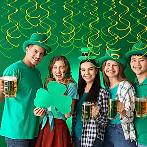Green Gold Party Decorations Hanging Swirls, 36PCS Plastic Ceiling Streamers Foil Dual Spirls Hanging Decors for Birthday, Bridal Shower, New Years Party, St Patricks Day(Gold+Green)