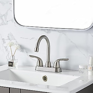 VCCUCINE Bathroom Faucet Brushed Nickel, Bathroom Faucets for Sink 3 Hole, 4 Inch Centerset 2 Handle Bathroom Sink Faucet, 360° Swivel Spout Bath Rv Lavatory Vanity Faucet