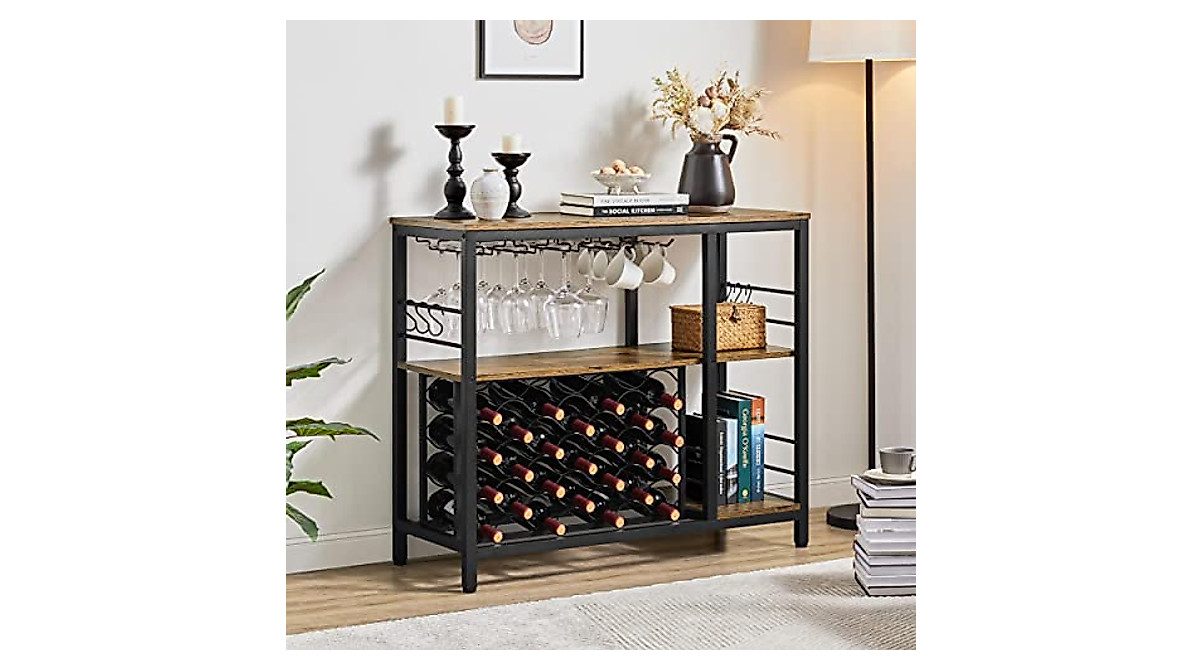 Yaheetech Wine Rack Table - 25-Bottle Bar Cabinet w/ Storage
