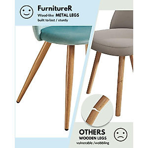 FurnitureR Dining Chairs Set of 2, Velvet Upholstered Kitchen Chairs Modern Dining Room Side Chairs with Soft Seat/Metal Legs, Accent Chairs for Home Restaurant, Aqua, Oak Leg