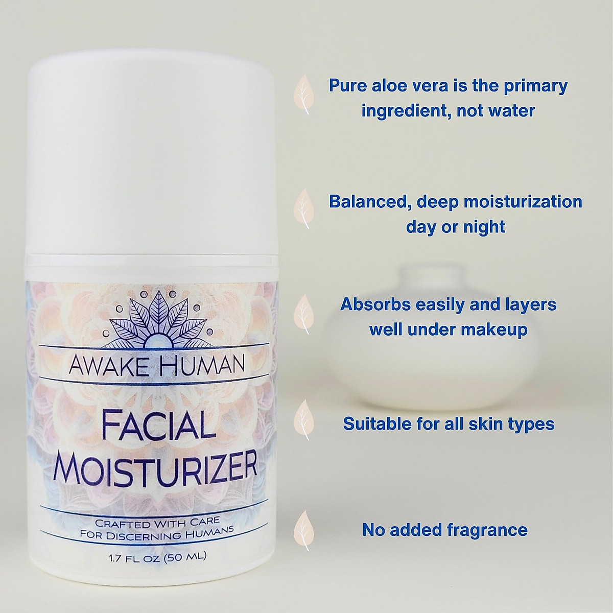 Awake Human Natural Face Moisturizer with Aloe and Green Tea, Facial Moisturizer for Dry Skin, Face Cream for Sensitive Skin, No Added Fragrance