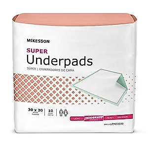 McKesson Super Disposable Underpads, 30" x 30", Polymer, Fluff, Non-Woven, 150 Count