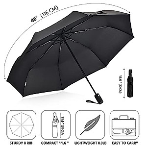 Anntrue Windproof Travel Umbrella, Auto Open Close Lightweight Compact Portable Backpack Folding Umbrella, Perfect for Car, Purse, Men and Women (Black)