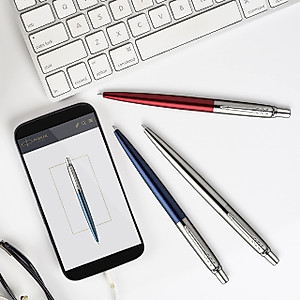 PARKER Gel Pen Jotter (Stainless Steel with Chrome Parts, Middle Writing tip 0.7 mm, Gift Box)