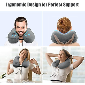 urophylla Inflatable Travel Pillows for Airplanes, Soft Velvet Inflatable Neck Pillow with 3D Contoured Eye Masks, Blow Up Pillow for Traveling, Trains, Cars, Travel Accessories, Large(Grey)