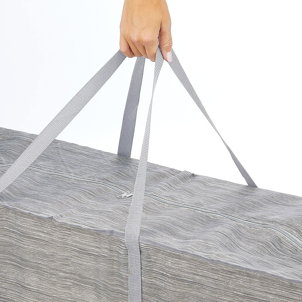 mDesign Extra Large Christmas Tree Storage Bag with Handles - Zippered Storage Tote - Durable Storage Container For Artificial Christmas Tree, Wreaths, Garland and Holiday Decor - Striped, Taupe/Tan