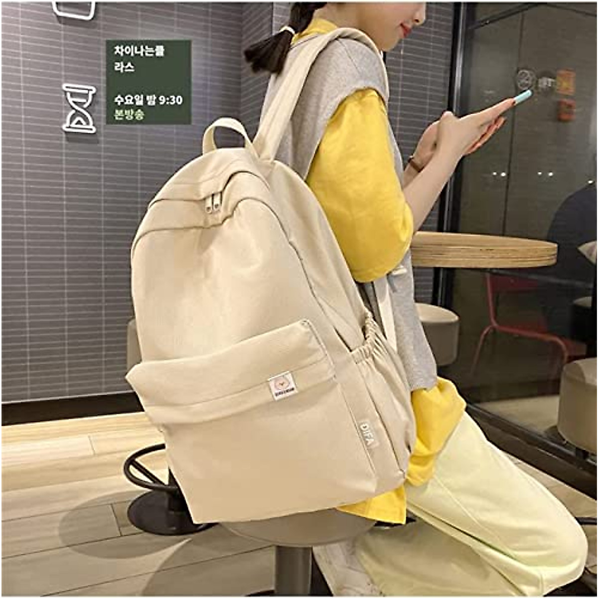 LELEBEAR Difa Backpack, Difas Bear Backpack, Kawaii Solid Color Backpack Cute Aesthetic Backpack, Large capacity Casual Rucksack (White)