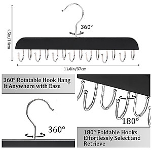 Hoomast Belt Hanger Belt Organizer Tie Rack Tank Top Bra Hanger Tie Hanger Bra Organizer for Closet with 14 Hooks,Upgraded 360°Rotating,Space Saver for Tank Top, Underwear & Tie 1pcs Storage