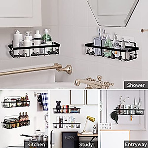 Shower Caddy Bathroom Organizer With Hooks, Adhesive Wall Mounted Bathroom Shower Organizer, SUS304 Stainless Steel Bathroom Shelves With Soap Holders for Bathroom, Toilet, Kitchen and Dorm, 2 Pack