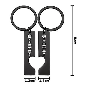 Personalized Music Spotify Code Keychain Custom Engraved Song Stainless Steel Heart Couples Keychain Gifts Black