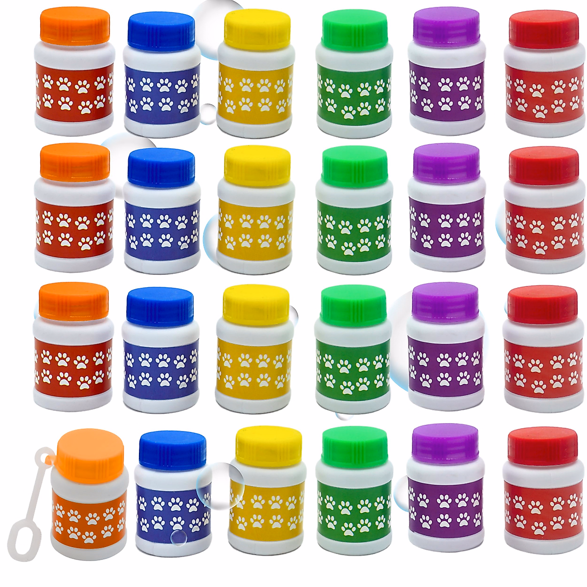 Paw Print Bubble Bottles, 24 Pack - Mini Bubbles 1 FL oz, Paw Dog Patrol Party Favors, Bubble Wand Blowing Toys for Kids Boys & Girls by 4E's Novelty