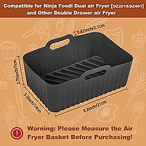 2Pcs Air Fryer Silicone Liners for Ninja Dual Air Fryer, Non-Stick Air Fryer Basket Accessories for Ninja DZ201/ DZ401 8-10 QT, Reusable Silicone Air Fryer Liners for Ninja Foodi