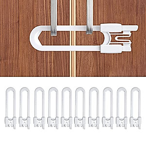 10 Pack Baby Sliding Cabinet Locks - Vmaisi Adjustable U Shaped Child Safety Locks,Childproof Latches for Kitchen Bathroom Storage Cupboards Doors, Handles and Knobs White (10)