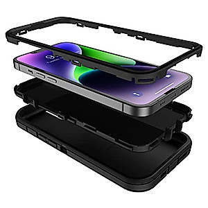 MXX Heavy Duty Case for iPhone 14, with Tempered Glass Screen Protector,Camera Lens Protector 3-Layer Full Body Protection Cover Shockproof DustProof, 6.1 inch 2022 (Black)