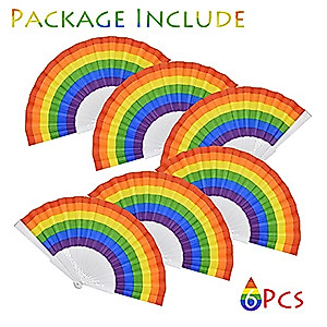 Renashed 6 Pack Pride Rainbow LGBT Fan Plastic Folding Fan Gay Pride LGBT Fans for EDM, Music Festival, Club, Event, Party, Dance, Performance, Gift