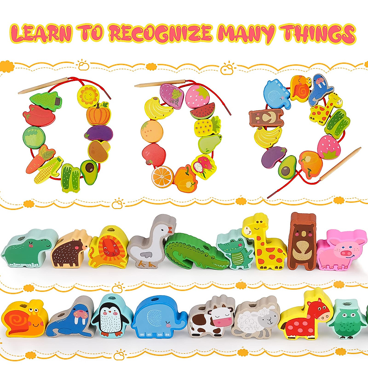 Toys for 2 3 4 Year Old Girls Boys, Toddlers Montessori Wooden Toy Gifts for 18-36 Month Old Babies Kids Educational Learning Threading Toy for Toddler Boy Girl Gift Age 1-4 Child Birthday Present