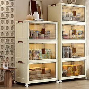 Safunion Closet Organizers and Storage 9.8 Gal, Stackable Storage Bins with Lids, Collapsible Storage Bins, Dual Open Plastic Storage Containers with Wheels for Closet, Dorm Room and Home (1 Pack)