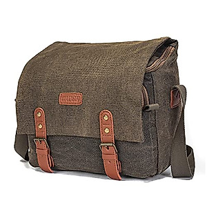 CADeN Camera Bag Case Canvas Leather Trim Compatible for Nikon, Canon, Sony SLR/DSLR Mirrorless Camera and Lenses Waterproof, Camera Shoulder Messenger Bag (Large 1.0 Brown)