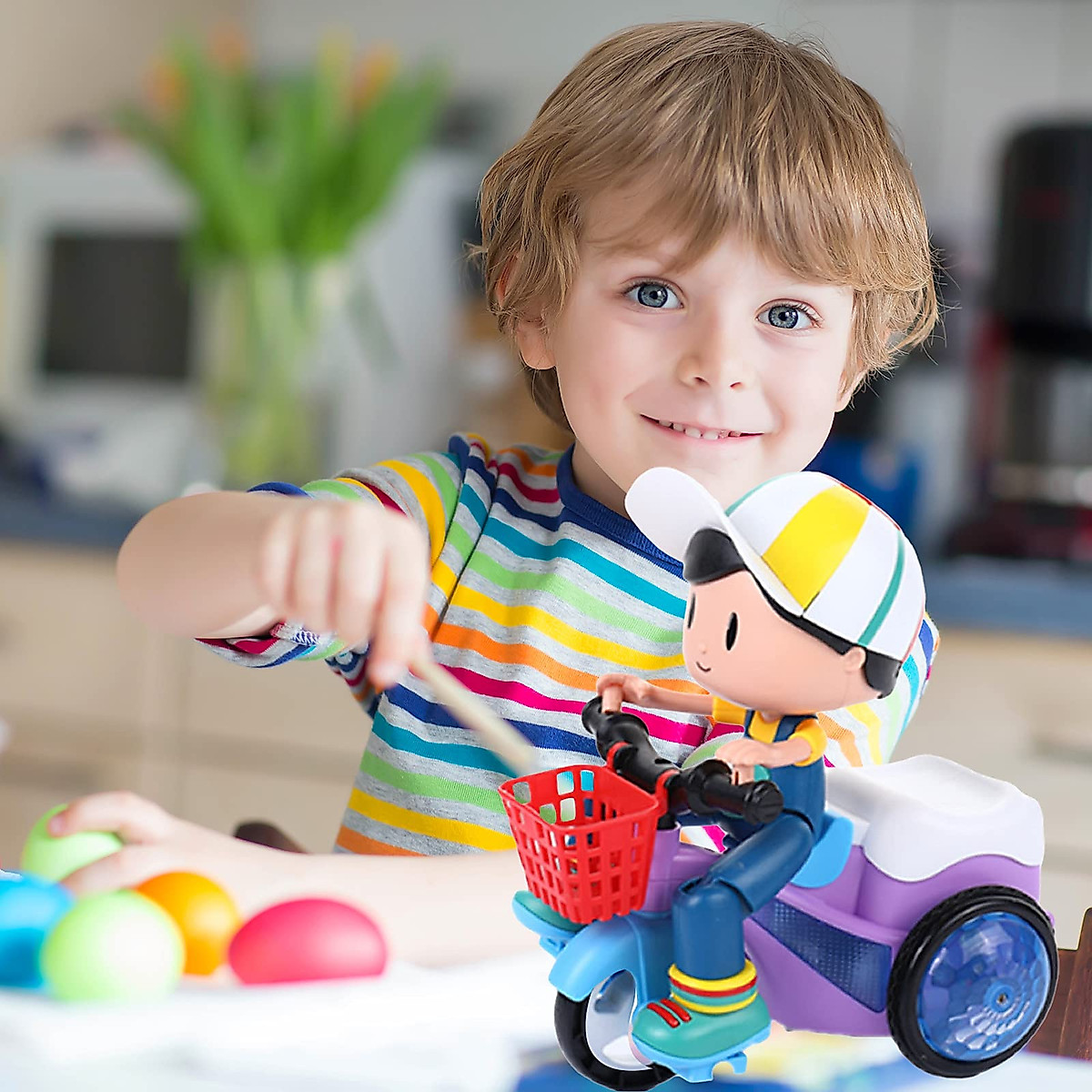 Cevly Robot Toys for Kids,Spinning Stunt Car Toys,Dancing Electric Trike Kids Motorcycle Cartoon Toy,Interactive Toy with Music & Light Christmas Birthday Gifts for 3 4 5 6 7 Year Old Boys Girls