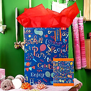 16.5" Gift Bags for Birthday Party - Extra Large Gift Bags with Greeting Card, Tag, Tissue Paper - 2 Pack