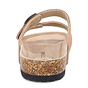 TF STAR Men’s Cow Suede Leather Slide Sandals,2-Strap Adjustable Buckle,Casual Slippers, Slide Cork Footbed shoes