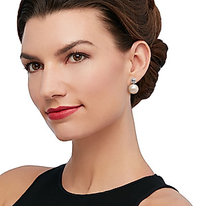 Ross-Simons 12-14mm Cultured Pearl and .42 ct. t.w. Diamond Earrings in 18kt White Gold