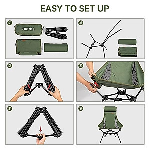 TOBTOS High Back Camping Chair, Lightweight Camping Chair with Headrest, Stable Portable Folding Chair for Outdoor Camp, Hiking, Backpacking (Green)
