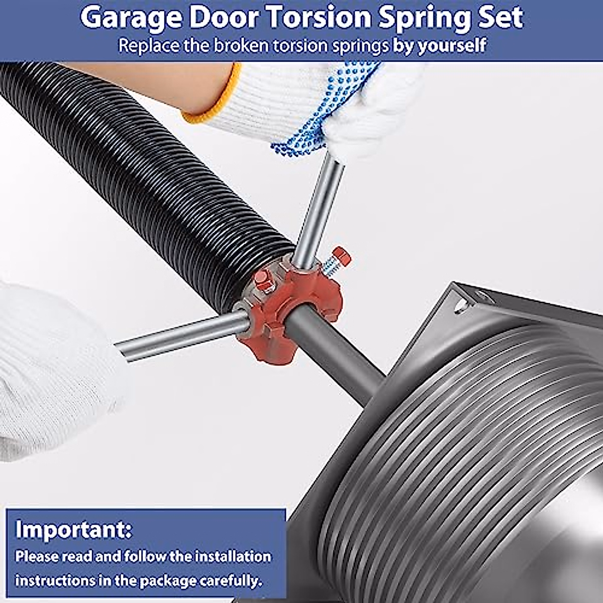 Pkgvis Garage Door Torsion Springs 2'' (Pair) with Non-Slip Winding Bars, Black Coated, Minimum 18,000 Cycles, 7' or 8' High Doors, 3 Year Warranty