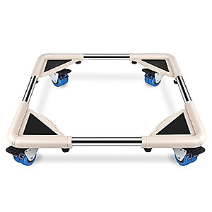 SPACECARE Furniture Dolly Adjustable Mobile Roller Mini Fridge Stand Washing Machine Stand with 8 Locking Swivel Wheels Universal Mobile Base Moving Cart for Dryer Refrigerator, Capacity 500 Lbs,White