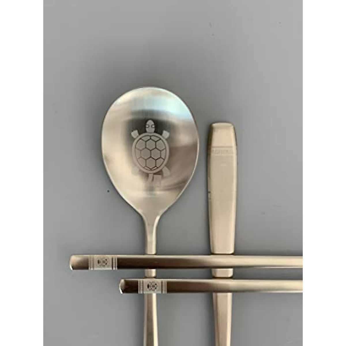 cozymomdeco Korean Made Traditional Pattern Engraved Chopsticks Spoon Set 18-10 Stainless Steel Gold Color 2SET