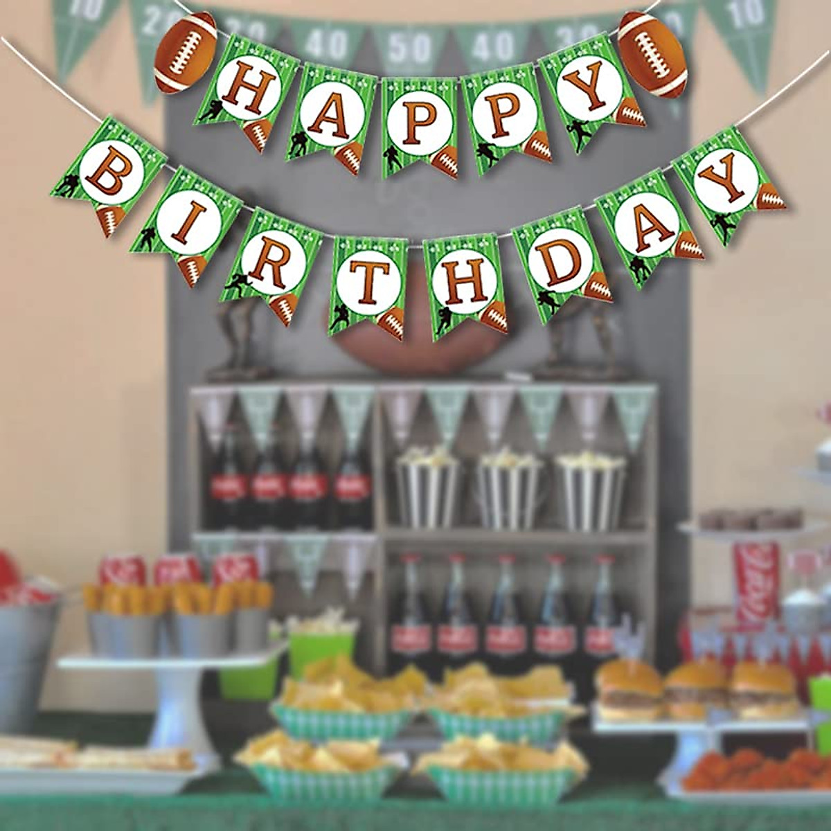 Football Party Decorations Football Happy Birthday Banner Party Supplies String Flags Football Bowl Game Sport Themed Bunting Sign Party Decor Favors