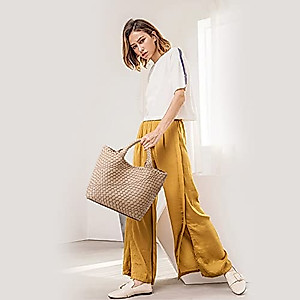 Woven Bag for Women, Vegan Leather Tote Bag Large Summer Beach Travel Handbag and Purse Retro Handmade Shopper Bag