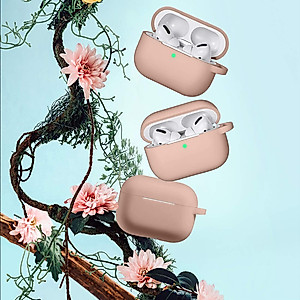 R-fun AirPods Pro Case Cover with Keychain, Full Protective Silicone Skin Accessories for Women Men Girl with Apple 2019 Latest AirPods Pro Case, Front LED Visible-Milk Tea