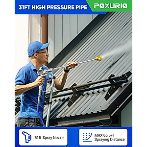 POXURIO 1200W Airless Paint Sprayer, 3300PSI High Efficiency Electric Paint Sprayer with Extension Rod, Thinning-Free Stand Airless Sprayer for Home Exterior and Interior, Garage, Deck, Furniture