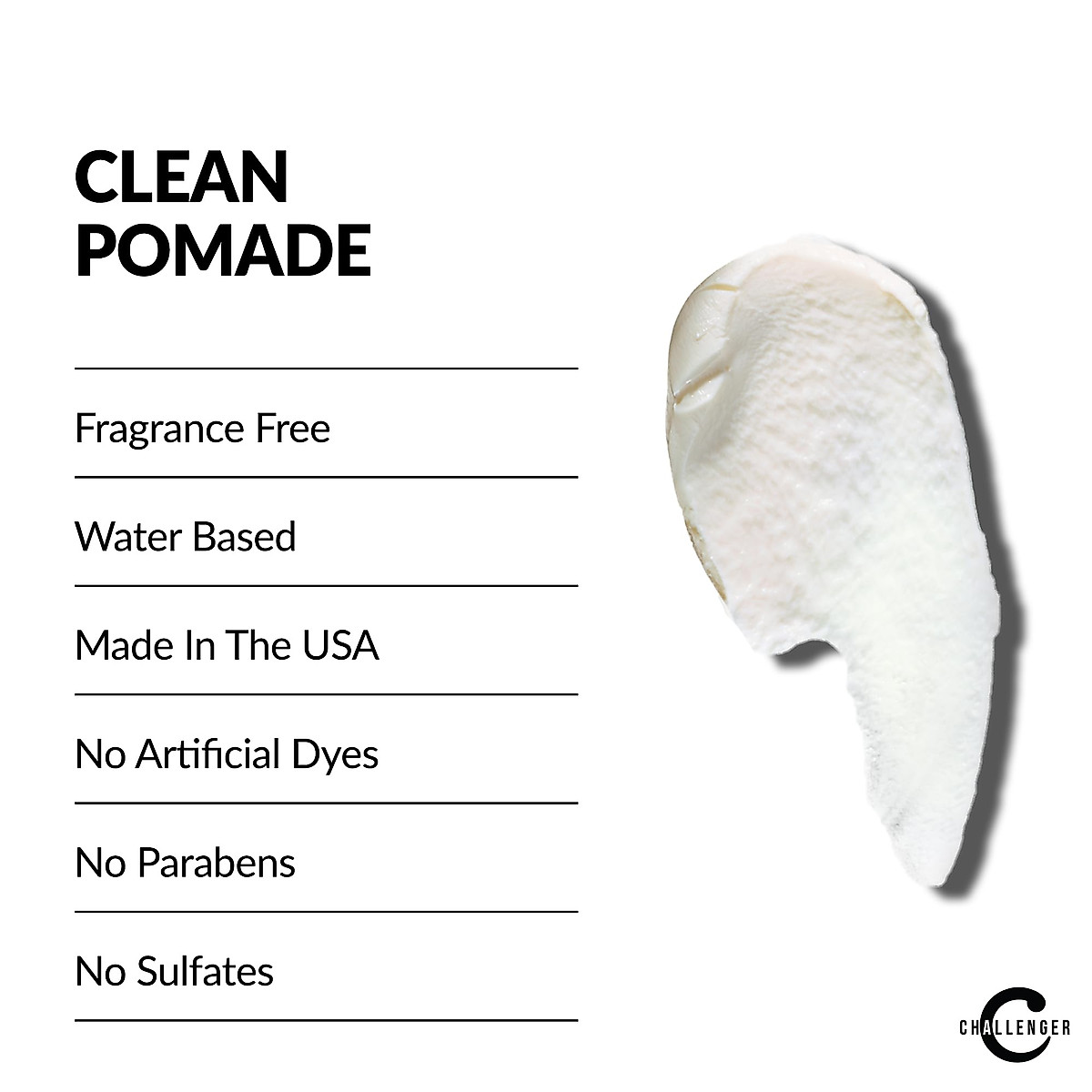 Challenger Fragrance Free Cream Pomade | Non-Comedogenic Styling Product | Unscented Hair Gel | Medium Firm Hold & Clean Ingredients | 3oz