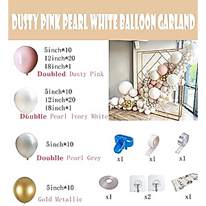 Berichest Double-Stuffed Dusty Pink and Pearl Ivory White Balloon Garland Arch Kit, Metallic Golden Balloons for Baby Shower Birthday Bridal Engagement Anniversary Party Backdrop Decoration