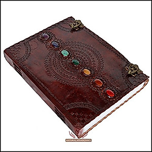 NZM Tuzech Leather Journal Book Seven Chakra Medieval Stone Embossed Handmade Book of Shadows Notebook Office Diary College Book Poetry Book Sketch Book 10 x 13 Inches