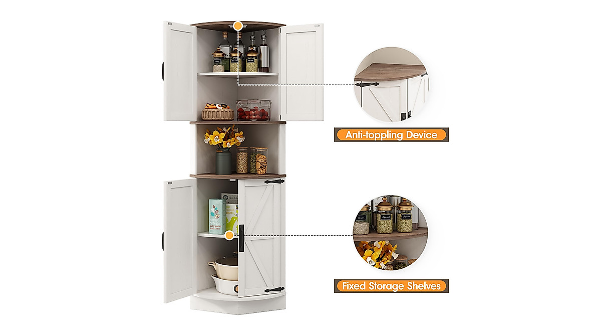 Vabches 64.8" Farmhouse Corner Cabinet - Stylish Storage Solution
