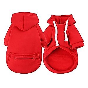 Cute Cat Clothes for Boy Cats Pet Autumn and Winter Fleece Pocket Sweatshirt Solid Color Zipper Tops Cats and Dogs Hoodies Red Warm Pet Puppies Clothes for Girls Christmas Outfits