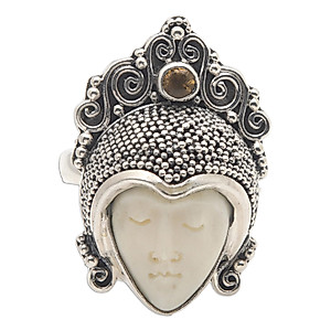 NOVICA Artisan Handmade Citrine Cocktail Ring Cow Bone Silver Sterling Yellow Indonesia Birthstone [crownbezel 1.1 in L x 0.7 in W Band Width 3 mm W] ' Sleeping Prince'