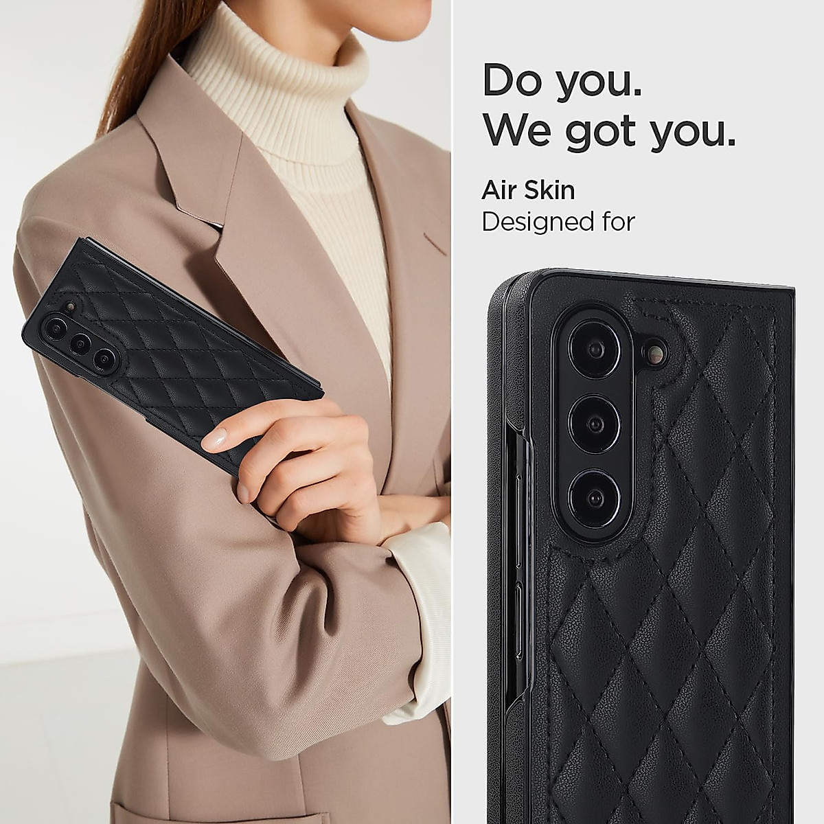 XNXCEVI for Samsung Galaxy Z Fold 5 Case, Premium Leather Back Cover Anti-Scratch Shockproof Case for Galaxy Z Fold5 5G (Black)