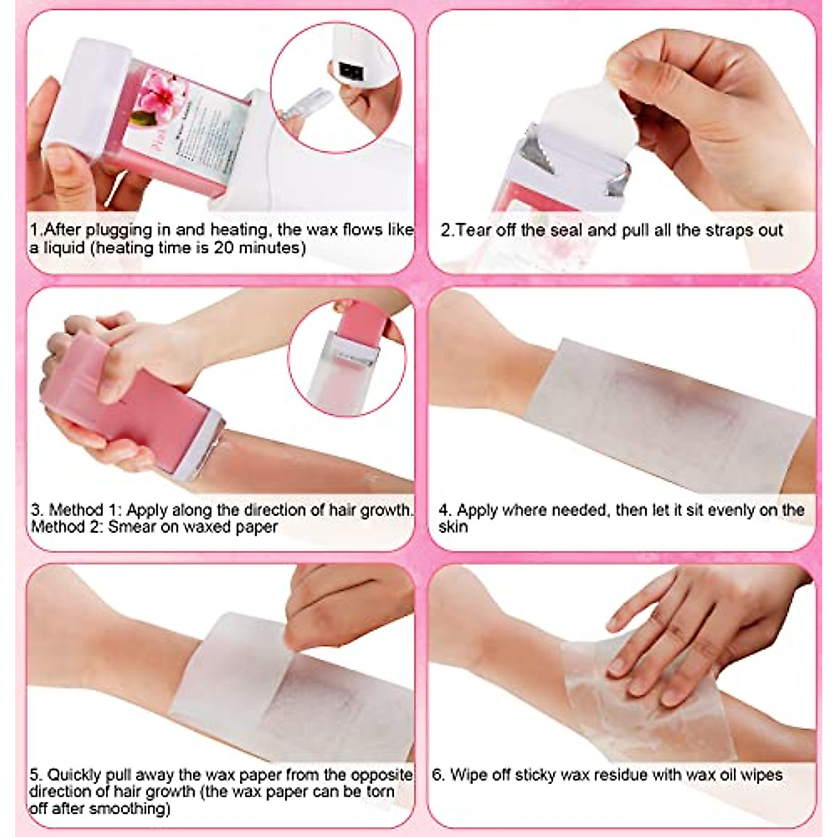 Wax Roller Kit for Hair Removal,Roller Waxing Kit,Roll On Wax Kit For Hair Removal Sensitive Skin,Roll On Wax Kit For Face,Arms, Legs And Larger Areas Of The Body Hair Removal,Roll on Wax Warmer Kit