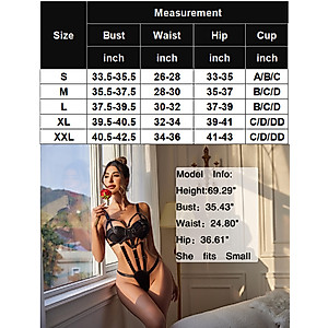 Avidlove Womens Lingerie Set Sexy Underwired Push Up One Piece Babydoll Teddy Lingerie Black Medium