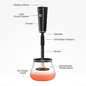 NICARE Makeup Brush Cleaner and Dryer Machine, Electric Cosmetic Automatic Brush Spinner with 8 Size Rubber Collars, Wash and Dry in Seconds, Deep Cosmetic Brush Spinner for Brushes
