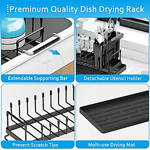 ANTOPY Sink Dish Drying Rack - Expandable Small Dish Rack Over Sink with Silicone Drying Tray, in Sink Dish Drainer for Kitchen Counter with Cutlery Holder, Drying Rack Fit for 14’’-19’’ Kitchen Sink