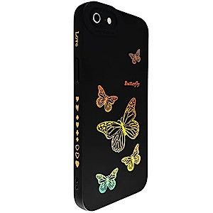Qokey for iPhone SE 2022/SE 2020/iPhone 8/iPhone 7 Case,Side Cute Plated Love Heart Bling Butterfly with Full Camera Lens Cover Protection Soft TPU Shockproof Phone Case for Women Girls Men,Black